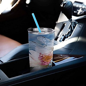 FHENMSA Reusable Plastic Water Cups with Lids,Dragonfly Lotus Print Anti-overflow Cup,sports Travel Coffee Cup