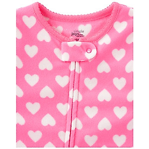 Simple Joys by Carter's Baby Girls' 3-Pack Loose Fit Flame Resistant Fleece Footed Pajamas, Donut/Hearts/Superhero, 18 Months
