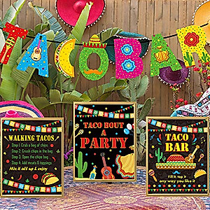 Taco Bar Decoration Kit Mexican Banner Table Sign Food Tent Cards Cinco De Mayo Fiesta Birthday Party Bachelorette Bridal Shower Favors Supplies,Set of 22