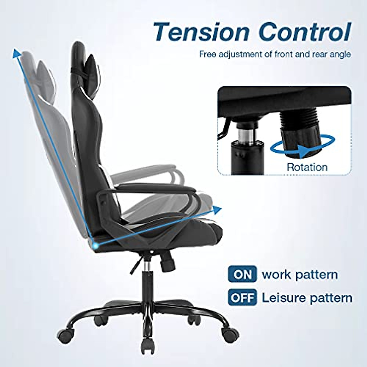 Ergonomic Office Chair PC Gaming Chair Cheap Desk Chair PU Leather Racing Chair Executive Computer Chair Swivel Rolling Lumbar Support for Women Men, White