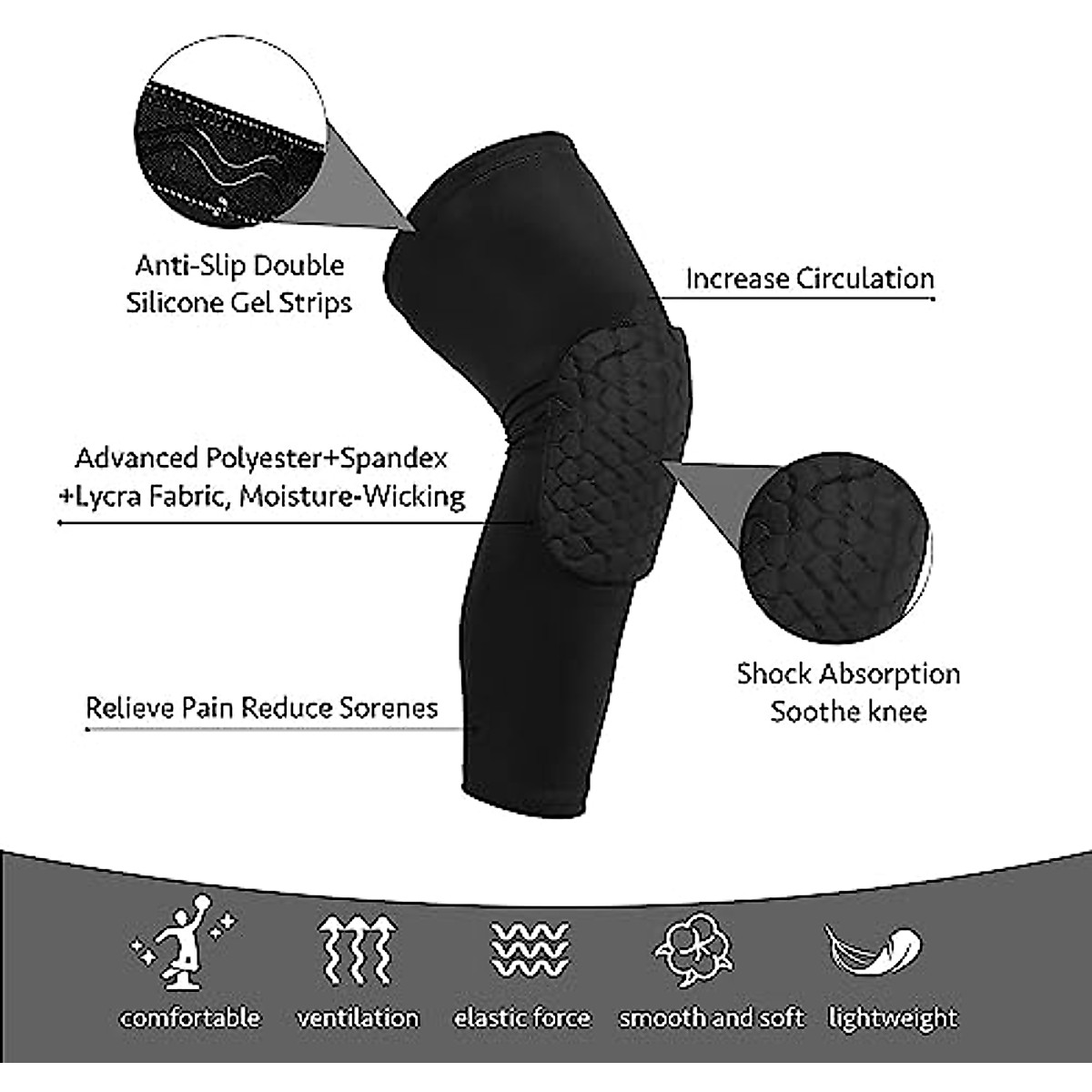 Yusland-1 Pair Knee Pads Leg Gear Support Work Construction Sport Volleyball Basketball Motorcycle Protective Gel for Women Men Youth Kids (X-Small, Black)