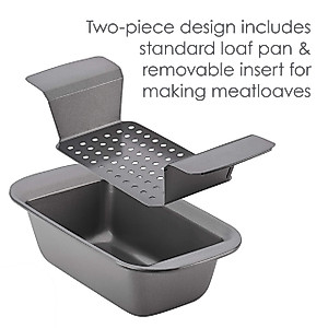 Rachael Ray Bakeware Meatloaf/Nonstick Baking Loaf Pan with Insert, 9 Inch x 5 Inch, Gray