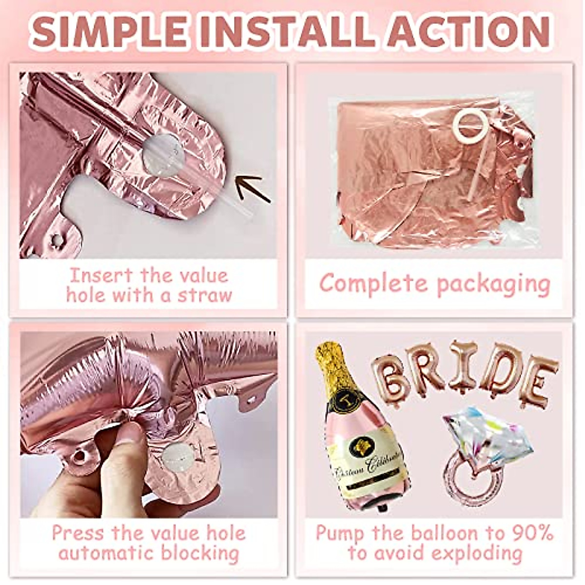 PARTY SPOT! 131 PCS Rose Gold Bachelorette Party Decorations Kit for Girls Women, Bridal Shower Decorations Set, Balloons, Plates Cups Straws for Guests