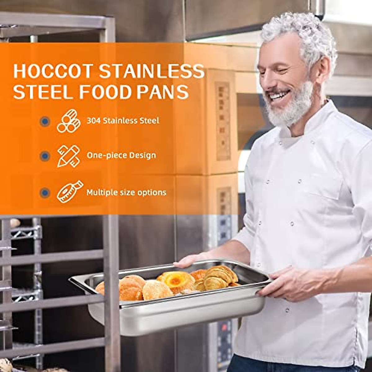 HOCCOT Full Size Hotel Pan 6 Packs, 6" Deep 304 Stainless Steel Steam Table Pan for Chafing, Commercial Food Pan for Hotel, Buffet, Restaurant, Party, Catering Food Pan for Food Supply & Storage
