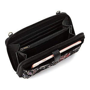Sakroots Embroidered Large Smartphone Crossbody (Embroidered Black Flower Power)