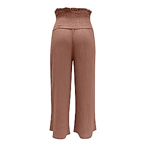 High Waist Wide Leg Pants for Women Summer Casual Loose Smocked Palazzo Pant Comfy Lounge Pajama Flowy Trousers