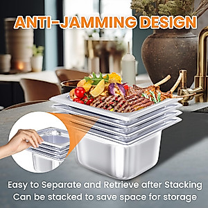 Aplancee Steam Pan 1/6 Size x 4 Inch Deep 6 Pack Stainless Steel Anti-Jamming Food Cooking Pan