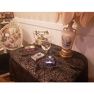 Tonfant Black Lace Tablecloth Round Overlay with Spider Web and Mat for Halloween Party,Easter,Fireplace and Mantle Cover Decoration (Round 70", Black)