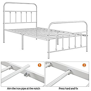 Topeakmart White Sturdy Metal Platform Bed Frame Mattress Foundation Iron-Art with Classic Victorian Style Headboard and Footboard Under Bed Storage No Box Spring Needed Twin Size