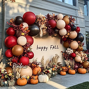 Fall Balloon Garland Double Stuffed Dark Brown Burgundy Red Balloons Nude Beige Tan Balloons Sand White Apricot Balloon Arch Kit For Birthday Western Cowboy Farm Halloween Autumn Party Decorations