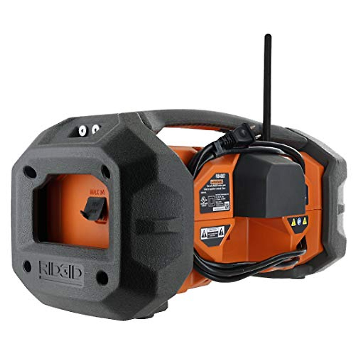 Ridgid R84087 18V Lithium Ion Cordless / Corded Jobsite Radio with Bluetooth, Aux, and AM/FM capabilities (AAA Battery and Aux Cord Included, 18V Battery Not Included)