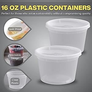 Smygoods 16oz Plastic Deli Containers with Lids - 40 Count, Stackable, BPA Free, Clear.