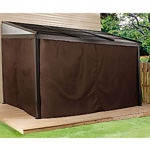 Sojag 10' x 12' Francfort Wall-Mounted Hardtop Gazebo Outdoor Weather-Resistant Aluminum Frame Sun Shelter Black,Brown