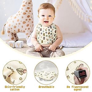 Zainpe 6Pcs Snap Muslin Cotton Baby Bibs Flowers Rabbits Patterns Infants Drooling Bib Soft & Absorbent Adjustable Burp Cloths Feeding Bibs for Newborns Girls Boys Toddlers Teething Eating 0-36 Months