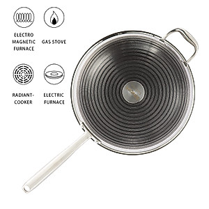 boratat Hybrid Stainless Steel Frying Wok Pan with Stay-Cool Handle and Lid 12.5 inch - PFOA Free, Dishwasher and Oven Safe, Non Stick, Works On Induction Cooktop, Gas, Ceramic, and Electric Stove