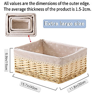 LONGERO Handcrafted Shelf Basket, Handwoven Wicker Basket, for Storage & Organizing, Natural Willow Materials with Cotton Lining, Rectangular, 1 Pack, Extra Large