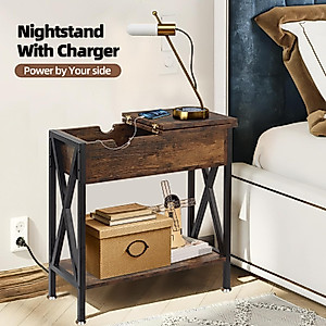 TooCust End Tables Living Room with Charging Station, Flip Top Side Table with USB Ports and Outlets, Couch End Tables, Narrow End Tables with 5.5" Deep Flip Top Drawer(11.2" D x 24" W x 24" H)