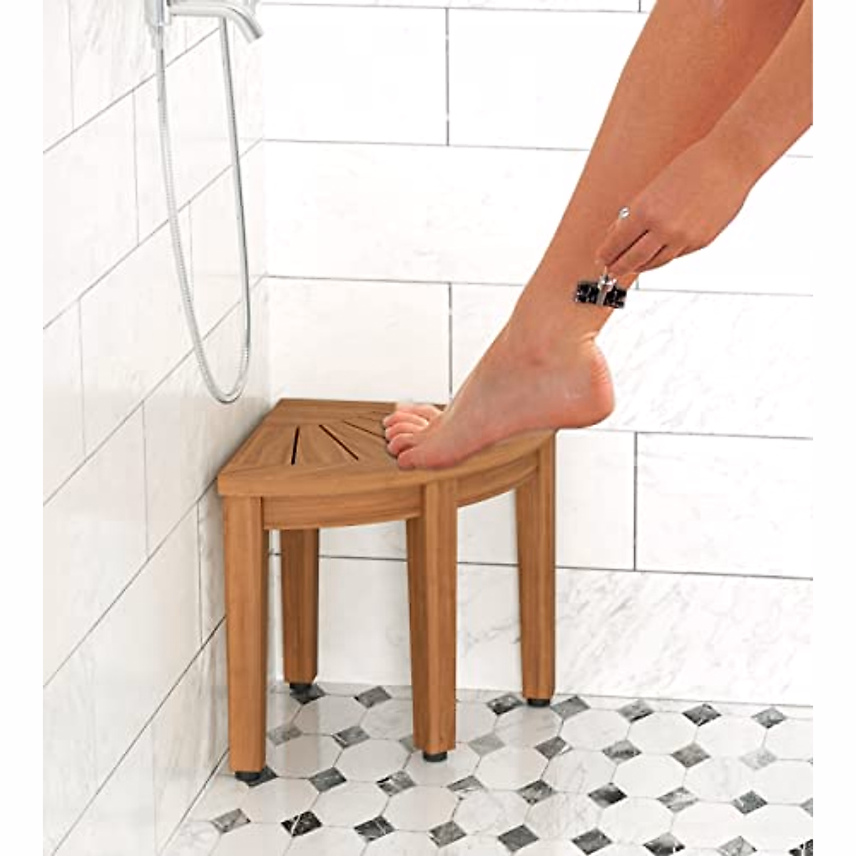 AquaTeak 12" Kai OptiAREA Corner Teak Shaving & Washing Foot Rest
