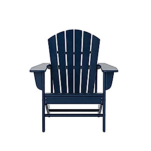 WO Outdoor Adirondack Chair w Side Table 3-PCS Set Loungers Seats Traditional Retro Outdoor Furniture Aesthetic for Beach, Balcony, Home, Backyard, Lawn, Patio, Pool, Deck, Garden (Navy Blue)