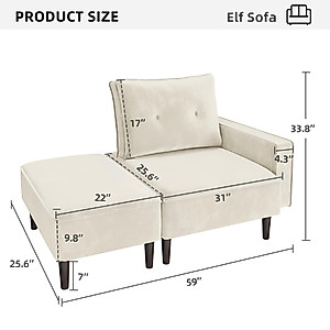 DWVO Modular Sectional Convertible Sofa for Small Space, Flexible Combination Corner Couch with Ottoman, Modern Velvet Fabric Loveseat for Apartment Sleeping Room Living Room, Left Armrest, Beige