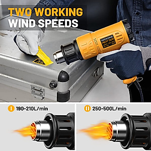 SEEKONE Heat Gun 1800W Heavy Duty Hot Air Gun Kit With Carry Case Variable Temperature Control 122℉~1112℉（50℃- 600℃） Overload Protection with 4 Nozzles for Crafts, Shrinking PVC, Stripping Paint