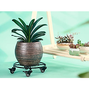 KvyusFlourish 2 Packs Metal Plant Caddy with Wheels 13.6" Rolling Plant Stands Heavy-Duty Wrought Iron Plant Dolly Plant Rollers Planter Mover with Casters, Strong Load Capacity