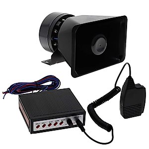 YHAAVALE Car Police Siren Horn 5 Tone Sounds Vehicle Horn with Mic PA System Emergency Sound Amplifier Speaker