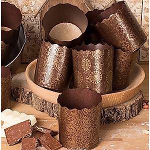5 oz Mini Panettone Paper Mold - Easter Bread Paper Mold Paska |25 pcs| Kulich Mold Easter Bread Forms - Italian Non Stick Panettone Paper Baking Molds - Brown Design W 2.75 x H 3.35-In
