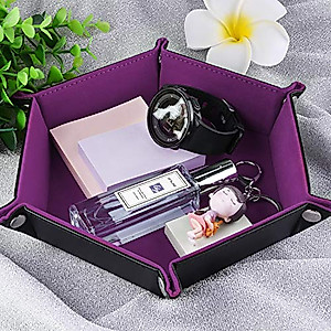 SIQUK Double Sided Dice Tray, Folding Hexagon PU Leather and Velvet Dice Holder for Dungeons and Dragons RPG Dice Gaming D&D and Other Table Games, Dark Violet