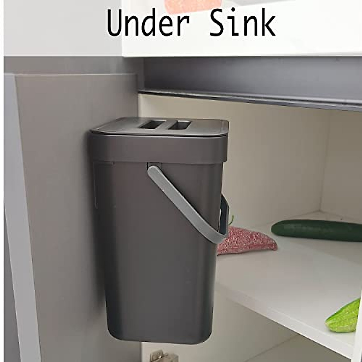 LALASTAR Compost Bin with Lid, Hanging Small Trash Can with Lid Under Sink for Kitchen, Food Waste Bin for Countertop, Mountable Garbage Can for Bathroom, RV, 5L/1.3 Gal, Black
