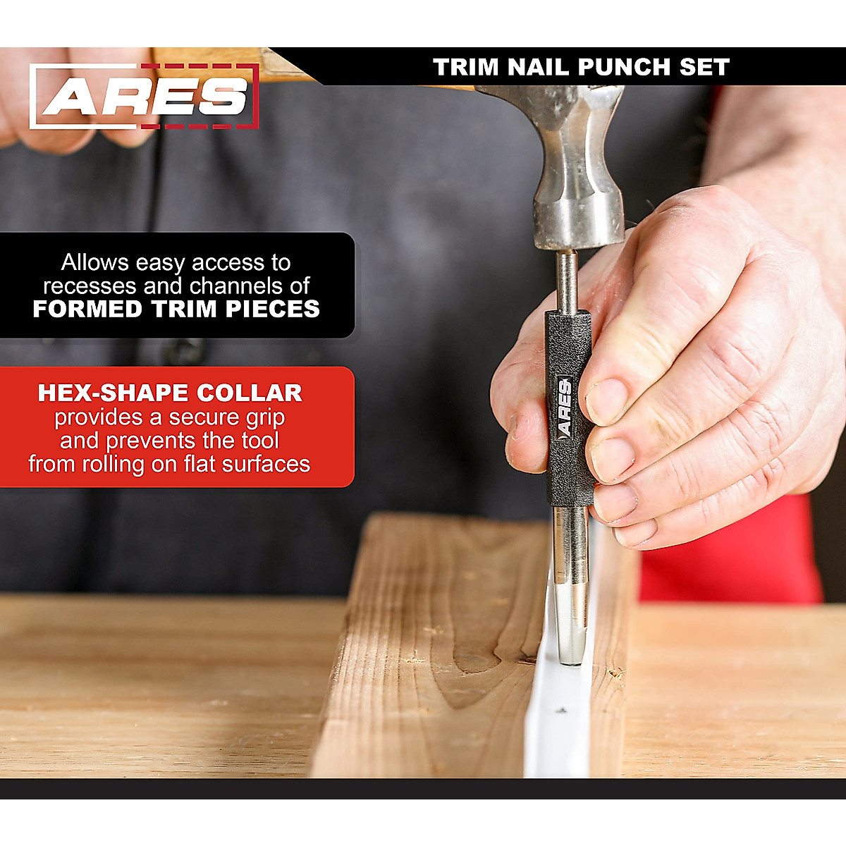 ARES 10117 2-Piece Trim Nail Punch Set 6-Inch and 7.5-Inch Punches Drive Nails Up to 1-1/4-Inch (31.2mm)
