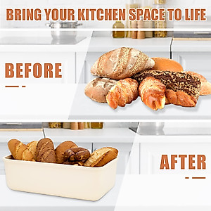 Triiter Bread Box With Bamboo Wood Cutting Board Lid & Bread Slicer Holder, Rectangular Cream Color Bread Container For Kitchen Countertop, 14.8 x 8.4 x 5.3in, Bread Storage Container