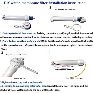 Huining Reverse Osmosis Membrane 100GPD-1812/2012 RO Membrane Housing Kit with 1/4 Quick Connector,Check Valve,Water Pipe,Wrench Whole Set for Residential Household Hospital Water Filtration System