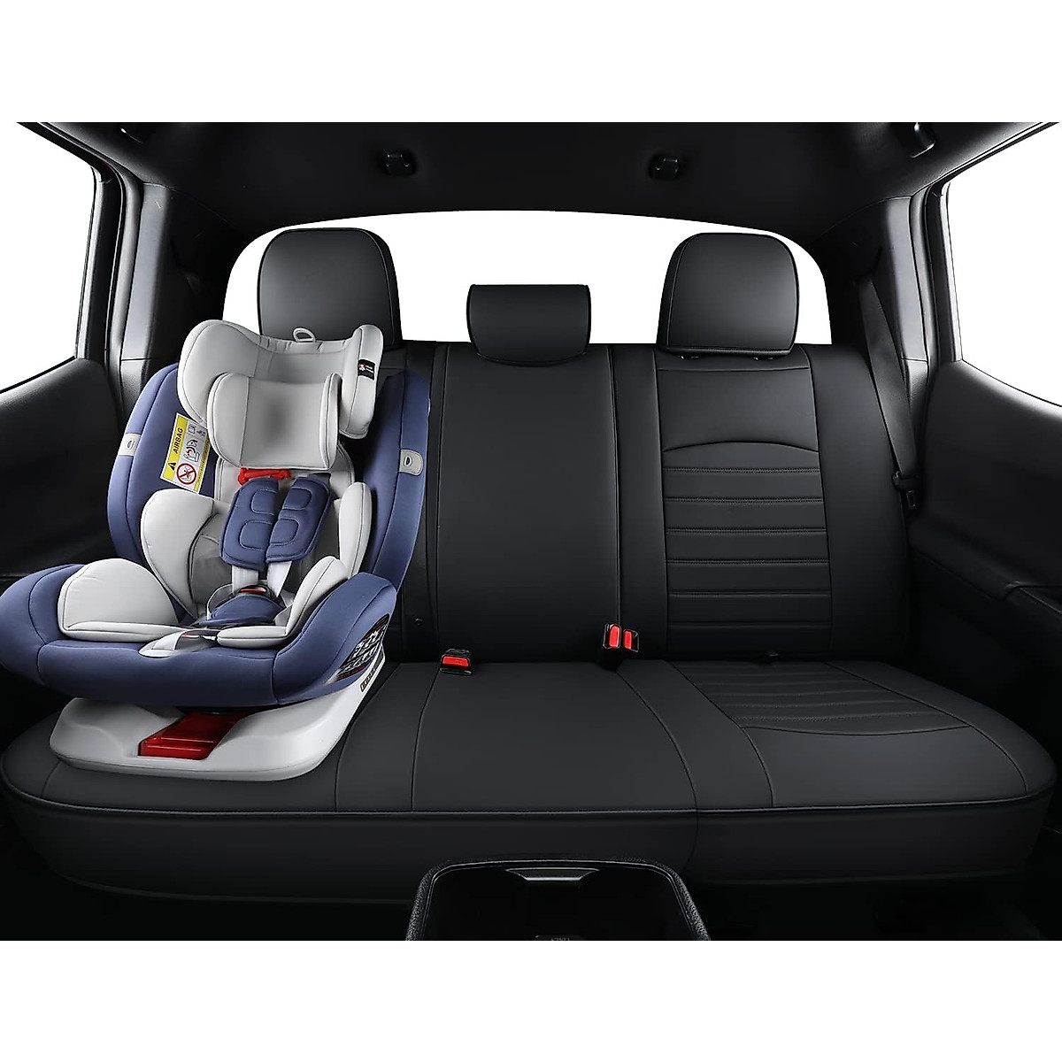 LUCKYMAN Club S08-QE Tacoma Seat Covers, Fit for 2005-2023 Tacoma Crew Cab SR SR5 TRD Sport TRD Off-Road PreRunner with Water Proof Faux Leather(Full Set, Black&Red)