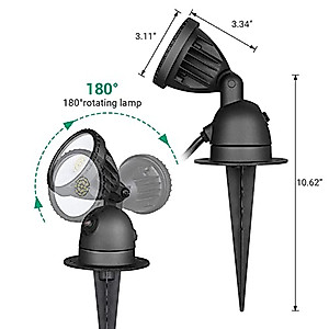 EDISHINE Spotlight Outdoor LED with 3 Lenses (Red Yellow Green), Dusk to Dawn Light Sensor Plug in Landscape Light, 120V 12W LED Spot Light Outdoor with 3 FT Extension Cord, UL Listed