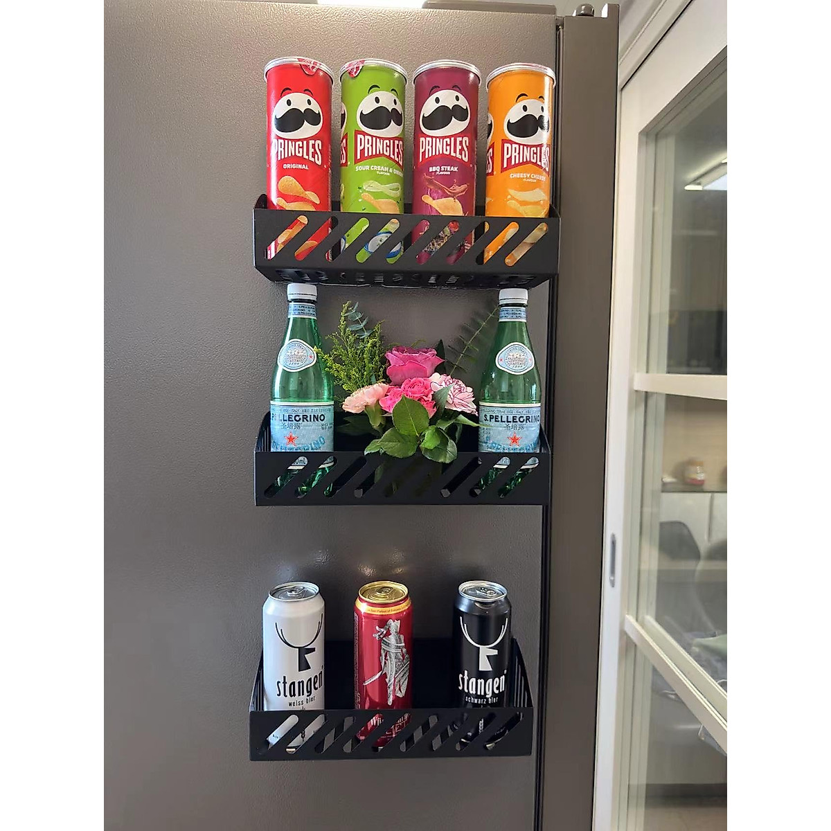 NAFCOOL Magnetic Spice Fridge Rack Shelf Organizer for Refrigerator, 2 Packs Moveable Magnetic Seasoning Organizer Shelves Kitchen Gadgets for Refrigerator Microwave Oven Washer, 12” Long…