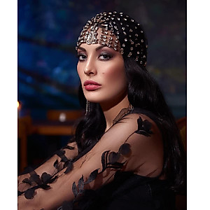 STONEFANS 1920s Crystal Flapper Headpiece Cap for women Bridal Rhinestone Mesh Headband Cleopatra Costume Hair Accessories (Silver)