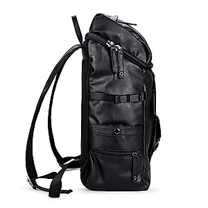 HuaChen Travel PU Leather Backpack for Men Women,Laptop Backpack for School College Bookbag Computer (YZ24_Black)