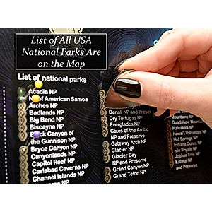 Scratch off map USA with List of TOP sport venues Bucketlist USA National Parks 16x24 Travel map, Premium gift, US map, United states Scratch off map wall poster Push pin map Usa