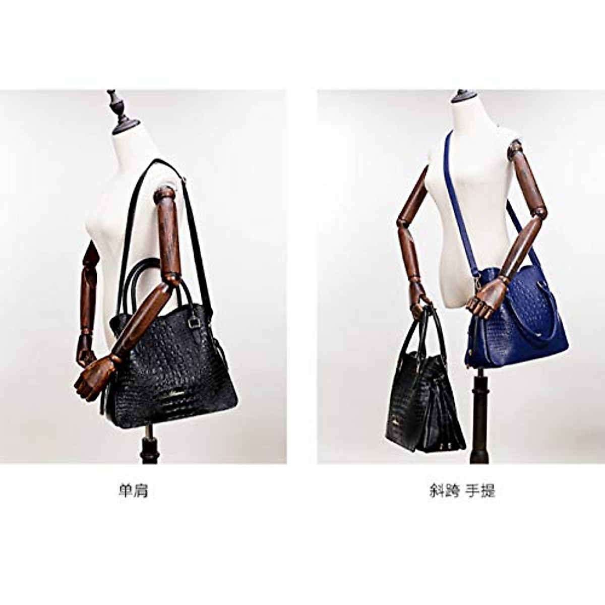 Dayfine 2PCS Crocodile pattern Women Handbags PU Leather Casual Top-handle Bag Set (Blue)
