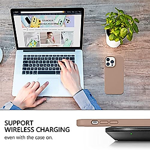 GUAGUA Compatible with iPhone 13 Pro Case 6.1 Inch Liquid Silicone Soft Gel Rubber Slim Thin Microfiber Lining Cushion Texture Cover Shockproof Protective Phone Case for iPhone 13 Pro Khaki