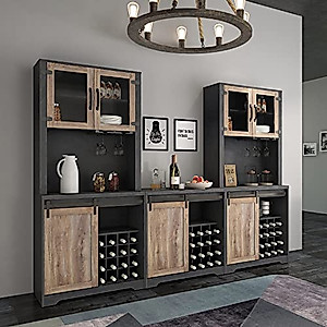 Holaki Wine Bar Cabinet,Kitchen Hutch Storage Cabinet with Sliding Barn Door and Shelves,Farmhouse Sideboard and Buffet Cabinet with Wine Rack,Coffee Bar Cabinet for Living,Dining Room,Kitchen(Black)