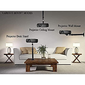Universal Projector Mount Projector Ceiling Mount 12-17 in Adjustable Height 360° Rotation Stainless Aluminium Alloy Cable Management Projector Wall Mount for Mini Projector Video CCTV DVR Camera
