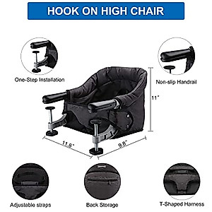 Hook On High Chair, Jozzve Baby High Chair, Portable High Chair for Travel, Foldable Fast Table Chair with Storage Bag, Baby Feeding Seat Clip On High Chair for Home and Travel (Black)
