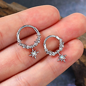 CM Crareesi Mania Dangle Septum Piercing Jewelry Star 10mm Septum Ring 316L Surgical Steel 16G Cute Helix Earrings for Women Daith Piercing Jewelry Dangle Nose Ring