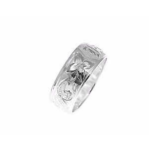 Arthur's Jewelry 925 sterling silver Hawaiian plumeria flower scroll kuuipo band ring smooth edge size 9.5