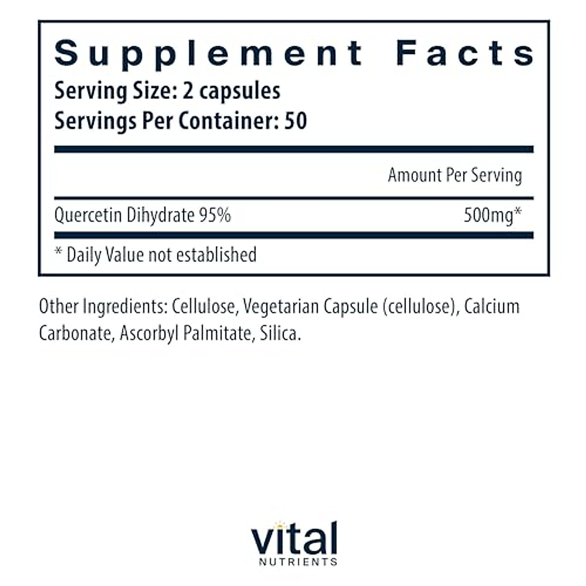 Vital Nutrients Quercetin | Vegan Quercetin Supplement with Bioflavonoids for Sinus, Respiratory, Heart, & Immune Function Support | Gluten, Dairy, Soy Free | 500mg | 100 Capsules