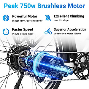 KBO Breeze Step Thru Electric Bike, 500W Ebike 48V 16Ah Removable Battery 55MI Range, 300LBS Payload, 27.5"x2.4" Commuter Ebikes for Adults, 25MPH, 7 Speed System, 5H Fast Charge