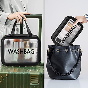 weallbuy Clear Travel Toiletry bag, 3 PCS Makeup Cosmetic Bag Transparent Travel Wash Bag for Women and Girls (Black)