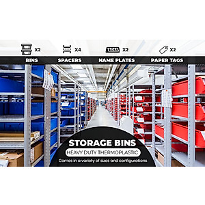DJC Supply Red Medium 5.9" X 9.4" X 4.9" Heavy duty thermoplastic storage bin organizer, Stackable, Hangable, Side-connect, Used in classrooms, garages, warehouse, factrories and more! (2 PACK)
